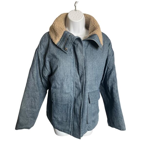 Lumiere | Jackets & Coats | Lumiere Denim And Sherpa Snap Zip Up Jacket ...